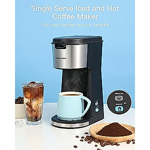 Famiworths Iced Coffee Maker with Milk Frother, Hot and Cold Single Serve Coffee Maker for K Cup Pod and Ground, Compact Coffee Machine 2 in 1 with Descaling Reminder and Self Cleaning