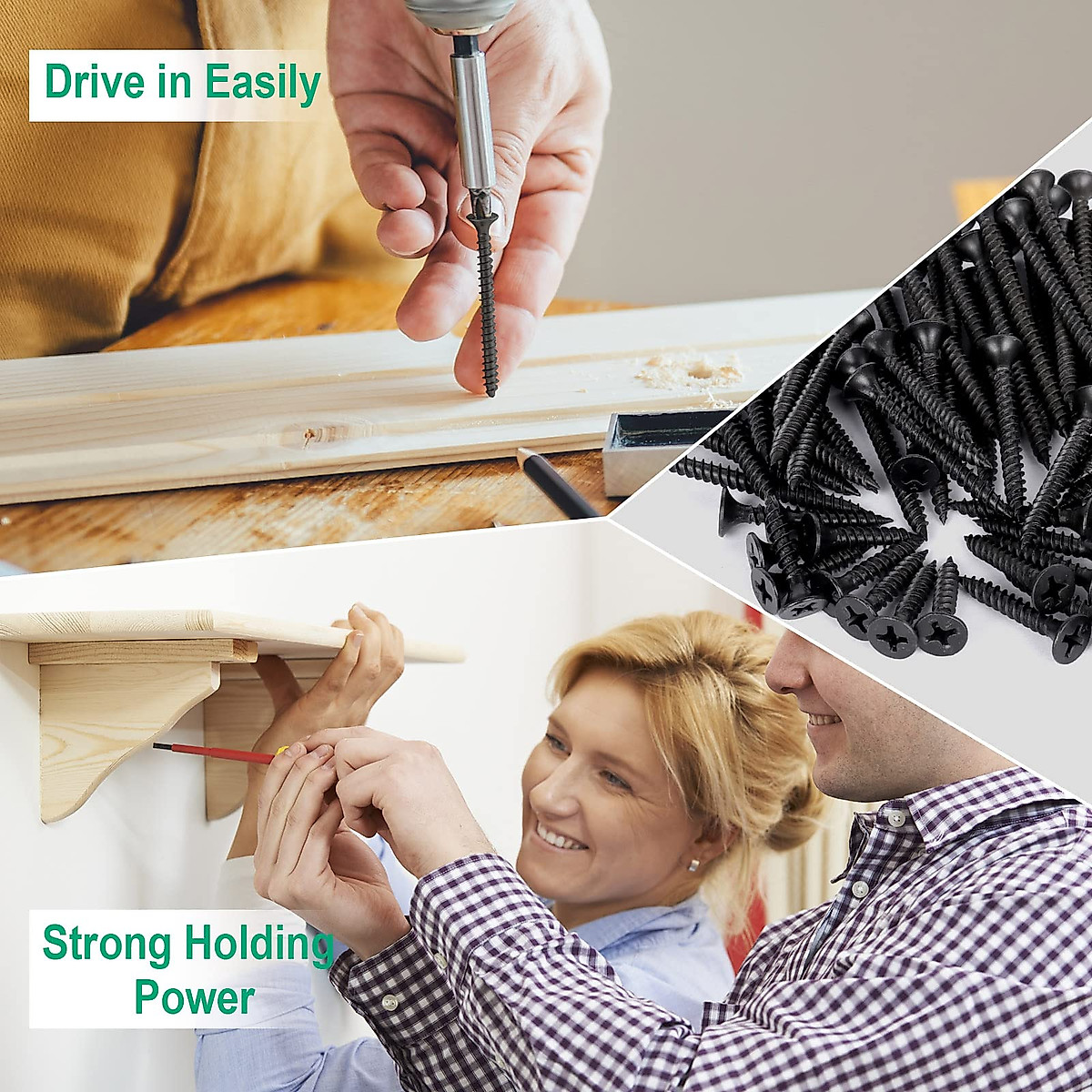 150PCS Drywall Screws, Premium Black Steel Machine Screws with Phillips Drive Device #7 Bugle Head, Black Steel Self-Tapping Screws, Wood Screw Kit, for Drywall Slate, Wood, Furniture Cabinet