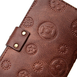 Valentoria Handmade Vintage Steampunk Gear Womens RFID Blocking Long Wallet Genuine Leather Card Holder Purse Handbag Clutch Cell Phone Purse Bag Holster Gift for Women Men (C)