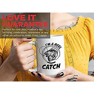 Bubble Hugs Fishing Coffee Mug 15oz White - Reel Fish Catch A - Bass Fishing Spooler Boat Lovers Lures Rod Funny Fisherman Joke Retirement Grandpa