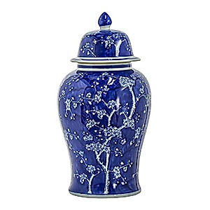 18" Porcelain Jar with Lid - Blue & White Cherry Blossom Print - Perfect for Any Room in Your Home