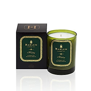 Harlem Candle Company Holiday Luxury Candle, 12 oz Green Glass Jar, Double Wick, Soy Wax, Gift Box, Winter-Fresh Fir, Pine Needles and Mint-Infused Eucalyptus