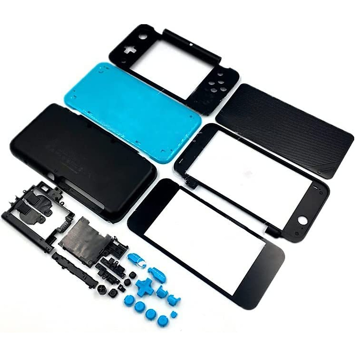 Housing Shell Cover Faceplate for New 2DS XL LL Upper Panel Front Bottom Cover Replacement (Glass Lens Black)