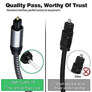 HOSONGIN Digital Optical Audio Toslink Cable for Sound Bar, TV - 6.6 Feet, 2 Pack