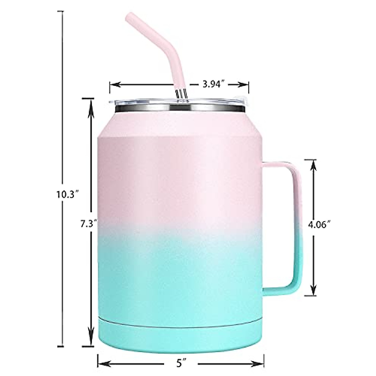 zenbo 50 oz Mug Tumbler – Stainless Steel Vacuum Insulated Mug with Handle,Lid and Straw,Keeps Drinks Cold up to 36 Hours – Sweat-Proof Body, Dishwasher Safe