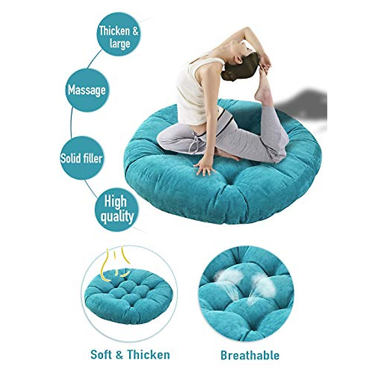 Tiita Floor Cushions Blue Seat Cushion Pillows 22"x22" Round Outdoor/Indoor Windows Pad for Patio Garden Hanging Chairs Set of 2