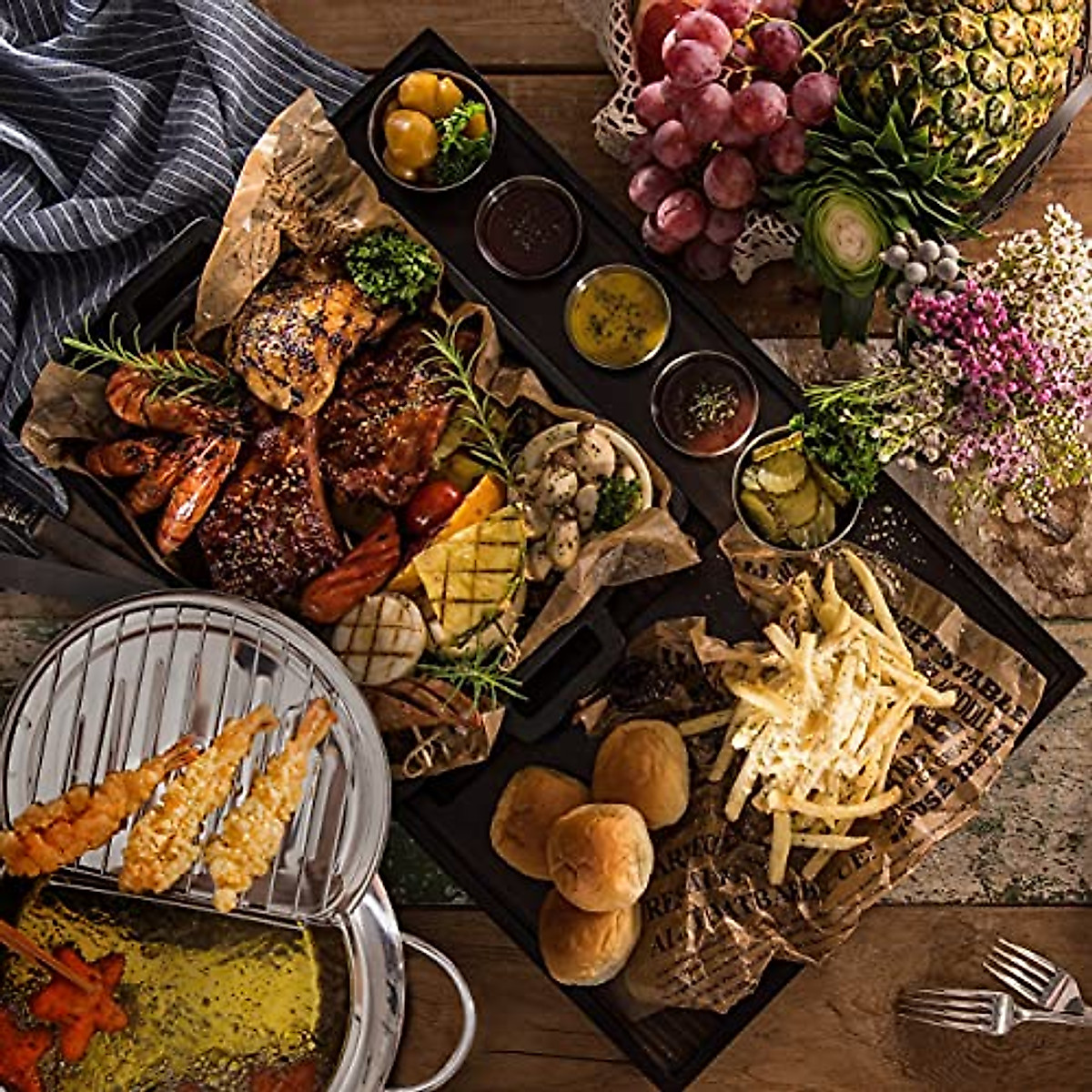 KOMONG Tempura Deep Frying Pot 3.4L, 304 Stainless Steel Deep Fryer pot with Fahrenheit Thermometer and Oil Draining Rack for Tempura chips, Fish, and Chicken