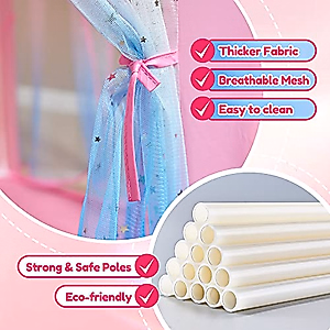 KIDAMI Princess Tent 55" x 53" Large Playhouse for Kids, Barbie Tent Pink Castle, Toddlers Play Tent with Star Lights and Carry Bag, Birthday Gifts and Toys for Girls Indoor and Outdoor