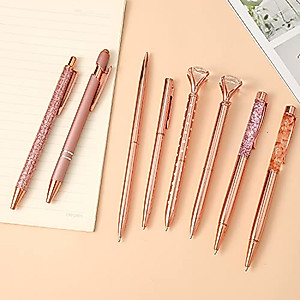 KINBOM 8 PCS Rose Gold Ballpoint Pen Set, Metal Cute Pens for Women, Rose Gold Office Supplies for Writing