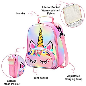 BTOOP Lunch Box Kids for Girls Insulated Lunch Bag Cute Reusable Toddler Thermal Meal Cooler Tote Bags with Removable Shoulder Strap for School Travel (Rainbow 1)