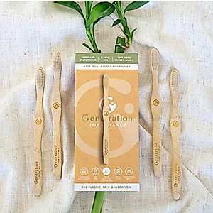 Generation For Change The Plant-Based Toothbrush 4 Pack Adult Soft Sustainable Bamboo Toothbrushes | Biodegradable Plastic Free Bristles Made from Castor Oil | Eco Friendly | Zero Waste Products