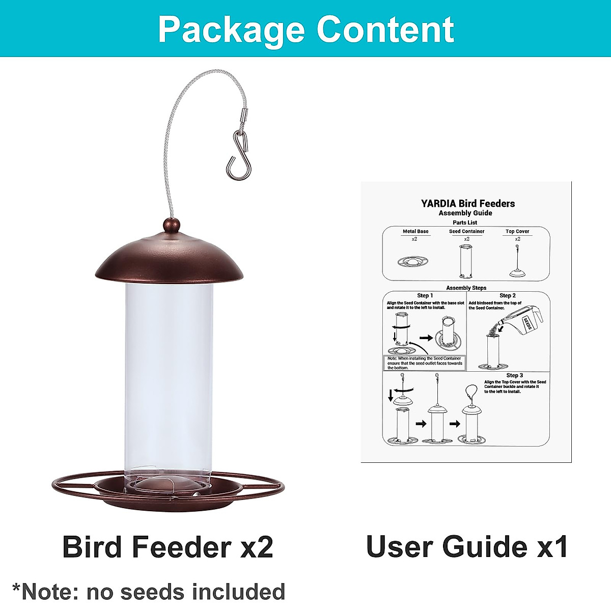 Yardia 2 Pack Metal Wide Bird Feeders - Hanging Outdoor Bird Feeder with 1.6lbs Capacity, Strong Wire Lanyard for Garden Yard Decoration