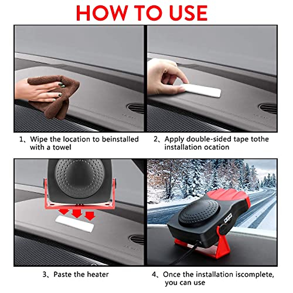 Car Heater 12V,2 in1 Fast Heating Defrost Defogger for Car Windshield, Portable Car Heater Defroster That Plugs into Cigarette Lighter with 180° Rotating Base, 150W Car Heating and Cooling Fan