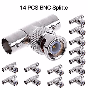 VFLTOOL 14 Pcs BNC Male to Double Female Adapter, T-Shaped Splitter for Coaxial Cable Extension, Nickel Plated Brass