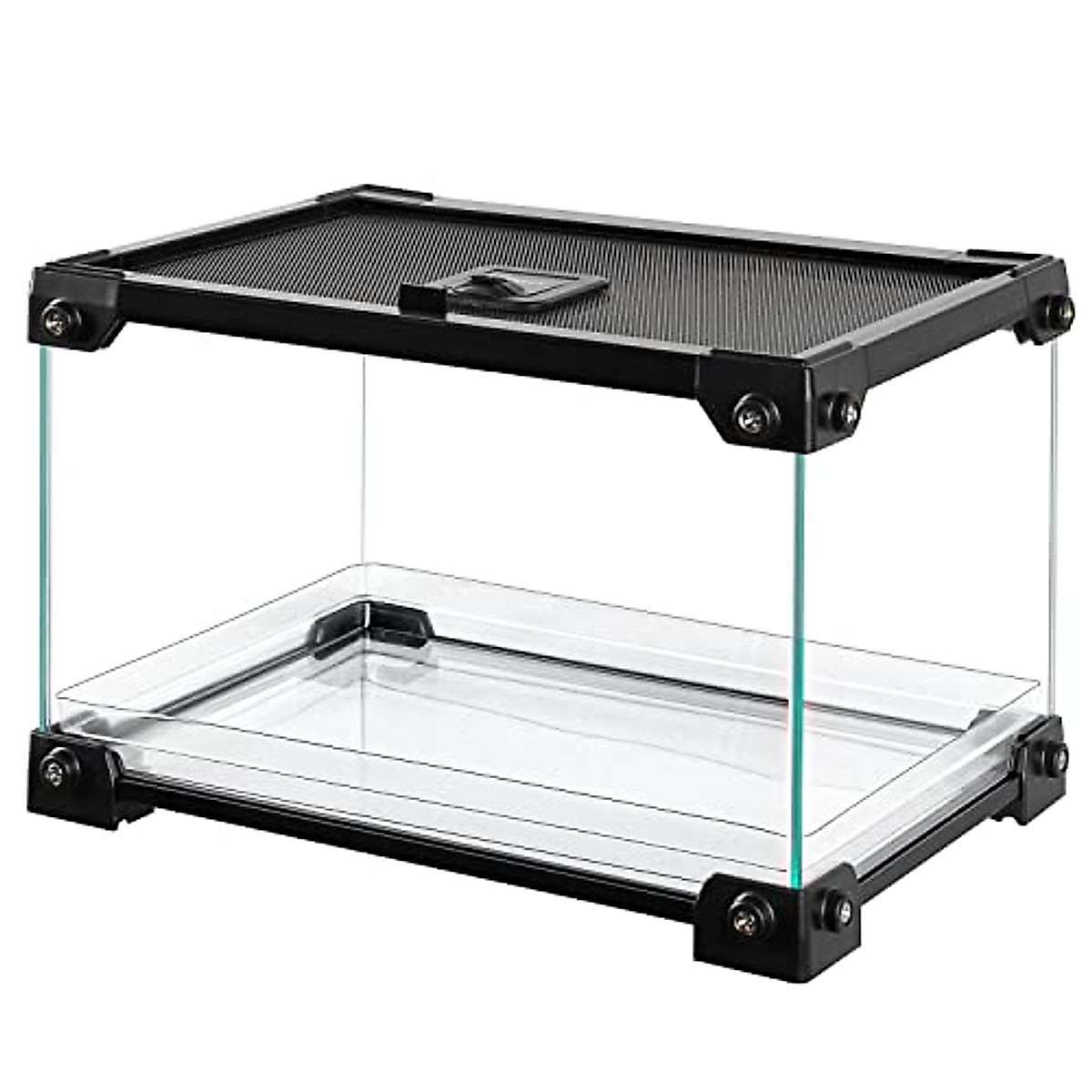 OIIBO Small Glass Reptile Terrarium 12" x 8" x 8" Top Feeding Reptile Tank Full View Visually Appealing Reptile Amphibians Habitat Enclosure