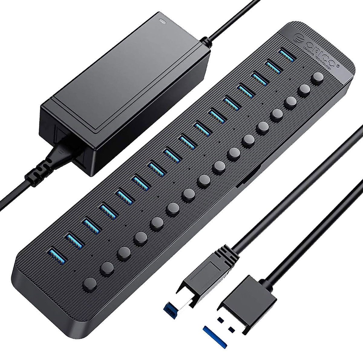 ORICO Powered USB Hub, 16 Ports 78W USB 3.0 Data Hub with BC1.2 Charging Individual On/Off Switches and 12V/6.5A Power Adapter for Desktop Computer, PC, iMac, Mobile HDD, Flash Drive