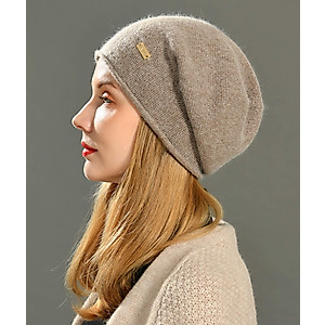 jaxmonoy Cashmere Slouchy Knit Beanie Hat for Women Winter Soft Warm Ladies Fleece Wool Knitted Skull Beanies Cap - Brown