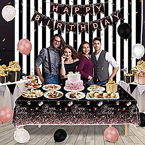 Inspireyee Black Rose Gold Plastic Tablecloth (Pack of 4), 86 x 51 inches Black Rose Gold Party Tablecovers for Black Rose Gold Theme Birthday Party Supplies (Black Rosegold
