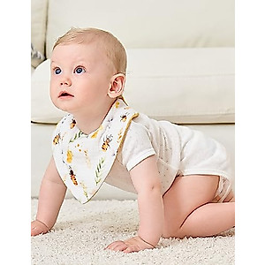 vuminbox Muslin Baby Bibs Bandana Drool Bibs 100% Cotton Absorbent Soft Reversible 6-Pack Set for Feeding, Teething Pattern and Solid Color for Unisex