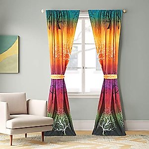 Swanson Beddings Rainbow Tree Curtain Panel Set: Two Panels and Two Tiebacks, 84-Inch Long