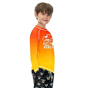 BesserBay Child Boys Long Sleeve UV Protection Rashguard Shirt Orange Gradient Beach Surf Swim Top 9-10 Years