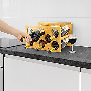 Utoplike Wine Bottle Holder, Wine Racks Countertop, Bamboo Wine Rack Table for 8 Bottles, Sturdy and Durable Wine Racks Free Standing, Bottle Storage Rack for Cupboard, Wooden Water Bottle Storage
