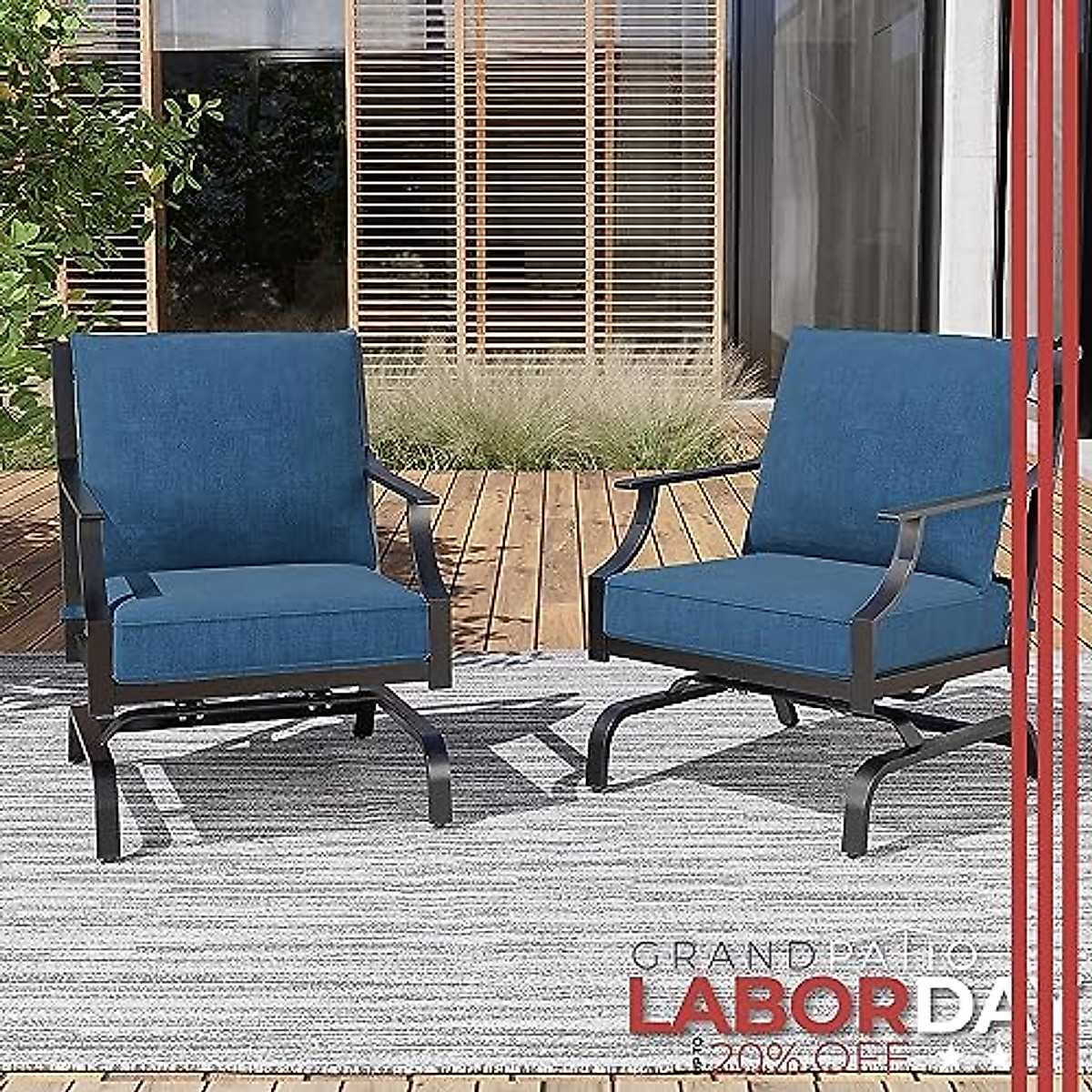 Grand patio Outdoor Patio Seating Chair, Motion Chair, Stationary Rocker, Metal Patio Chair Set of 2,Peacock Blue