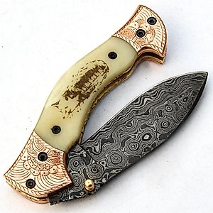 PAL 2000 KNIVES POC-9689 Handmade Damasccus Steel Hunting Folding Pocket Knife
