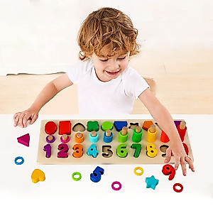 Sendida Montessori Toys for Toddlers, Shape Sorter Number and Math Stacking Blocks Toddlers Learning Toys Gift, Learning Puzzle Toys for Toddlers, Preschool Teaching, Early Education Toy