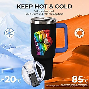 Rainbow Fist Pride 40 Oz Car Cup Stainless Steel Travel Mug Leak-Proof Insulated Tumbler with Handle Deep Blue-style