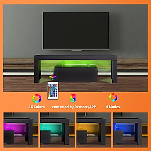 SPRKLINLIN Modern LED TV Stand for 50+ Inch TV,Entertainment Center with Storage Drawer,TV Console Table for Bedroom,Living Room(Black, 51 inch)