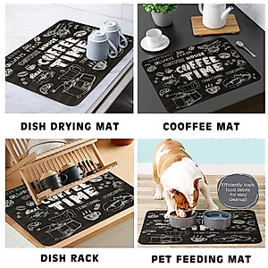 Coffee Mat Rubber Dish Drying Mat For Kitchen Counter Farmhouse Style Decorative Art Kitchen Mat St. Patrick's Day Coffee Bar Accessories Decorative Retro Coffee Time Dish Drying Pad 16"X 18"