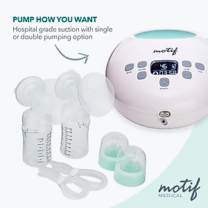 Motif Medical Luna with Battery Double Electric Breast Pump, Portable Breast Pump with Battery - Easy to Use, Quiet Motor, Built-in LED Night Light