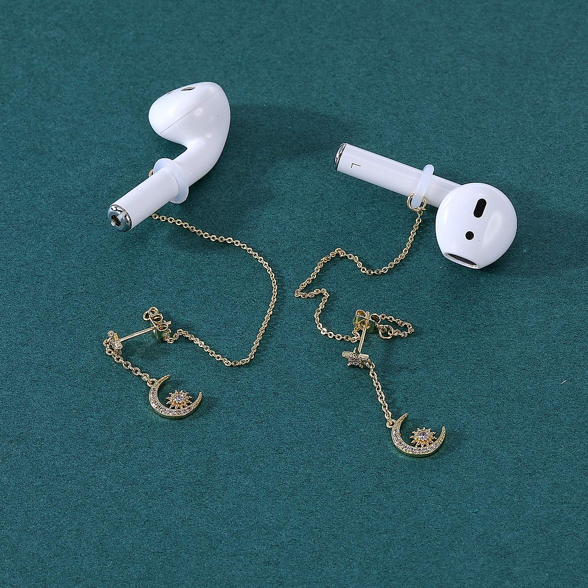 AoedeJ Anti-lost Holder Earrings for AirPods 14K Gold Plated Wireless Earbuds Earrings Dangle Earring Wireless Earphone Holder Strap Compatible with AirPods Pro 1 & 2 (Ear Stud-1)