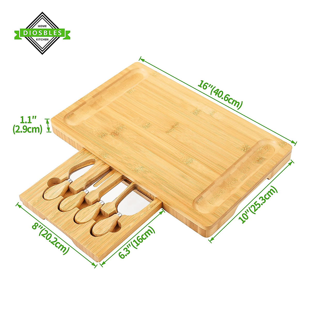 Diosbles Bamboo Cheese Board, Cheese Plates with Knife Set