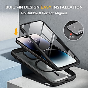 Miracase Glass Series Designed for iPhone 14 Pro Max Case 6.7 Inch, Upgrade Full-Body Magnetic Case with Built-in 9H Tempered Glass Screen Protector, with Camera Lens Protector, Magnetic Black