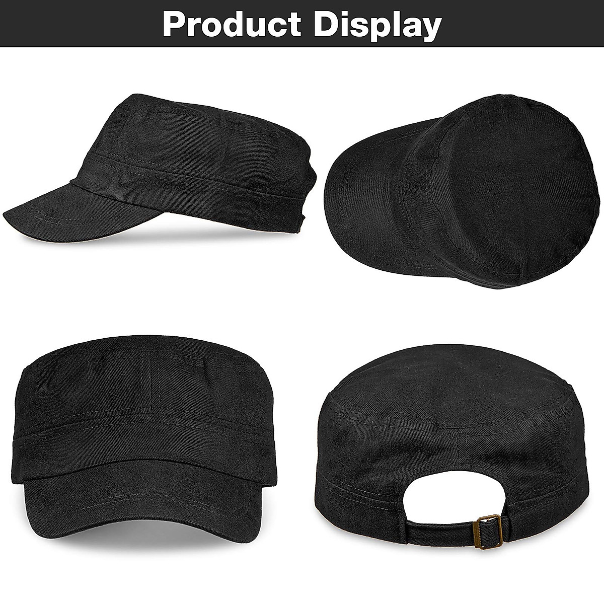 Geyoga 4 Pieces Cadet Army Caps Military Adjustable Flat Top Caps Cotton Unisex Cadet Hat Costume Army Hat