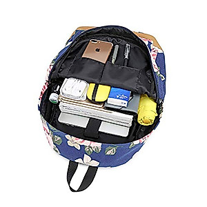 Floral School Backpack for Girls College Bookbags Travel Backpack Laptop Rucksack Travel Backpack with USB Charging Port, Casual Daypack for Women with USB Charging Port (Blue Floral)