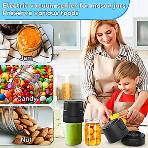 Electric Mason Jar Vacuum Sealer - 85kPa Strong Suction Vacuum Sealing Machine with Regular and Wide Mouth Mason Jar Lids - Silent Rechargeable Portable Vacuum Sealer for Food Storage or Fermentation