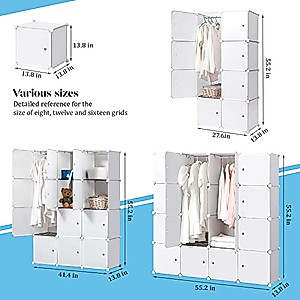 BRIAN & DANY Portable Wardrobe Closet for Hanging Clothes, Bedroom Armoire with Doors, Modular Cabinet for Space Saving, Ideal Storage Organizer Cube for Books, Toys, Towels (8-Cube), White
