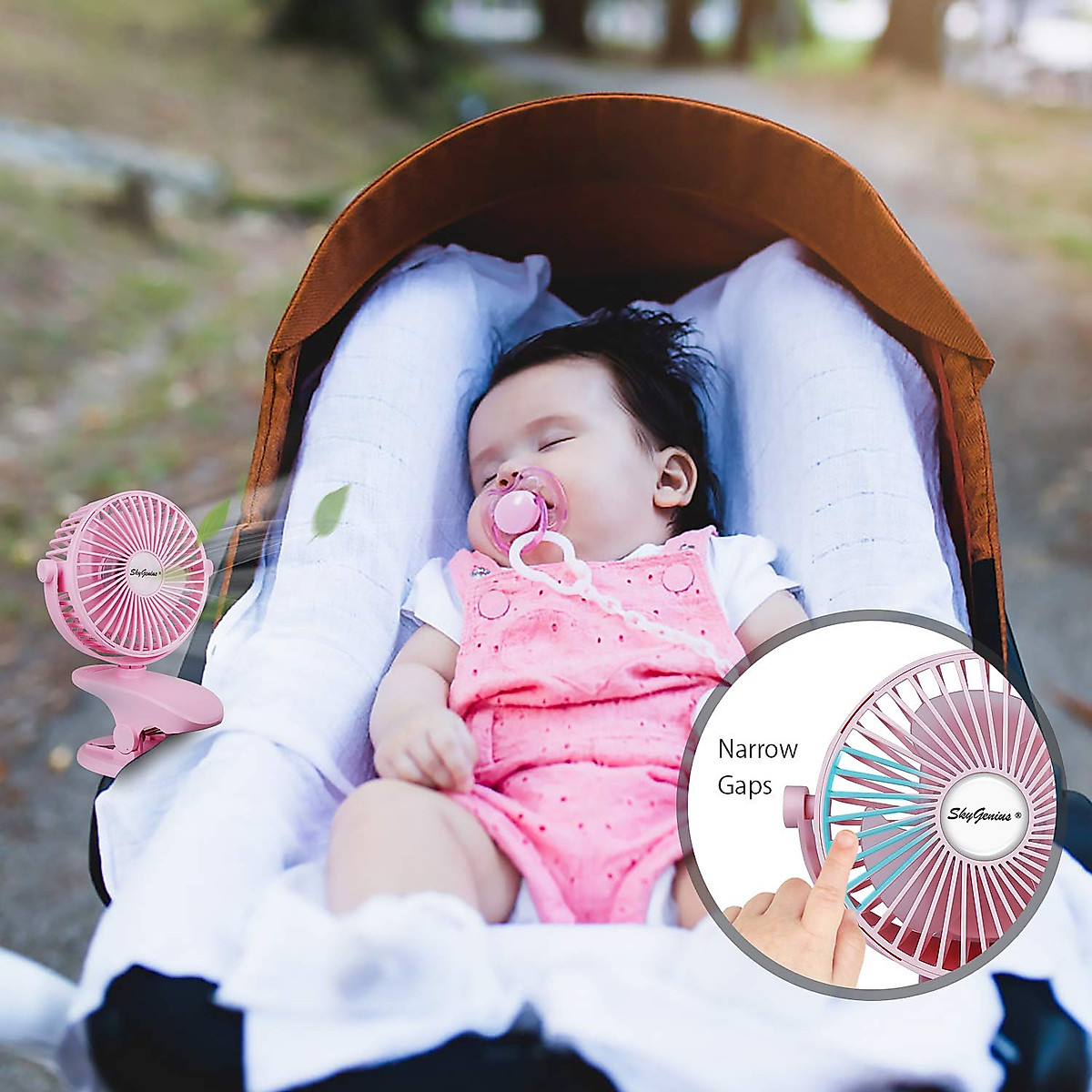 SkyGenius Battery Operated Clip On Baby Stroller Fan (Pink)