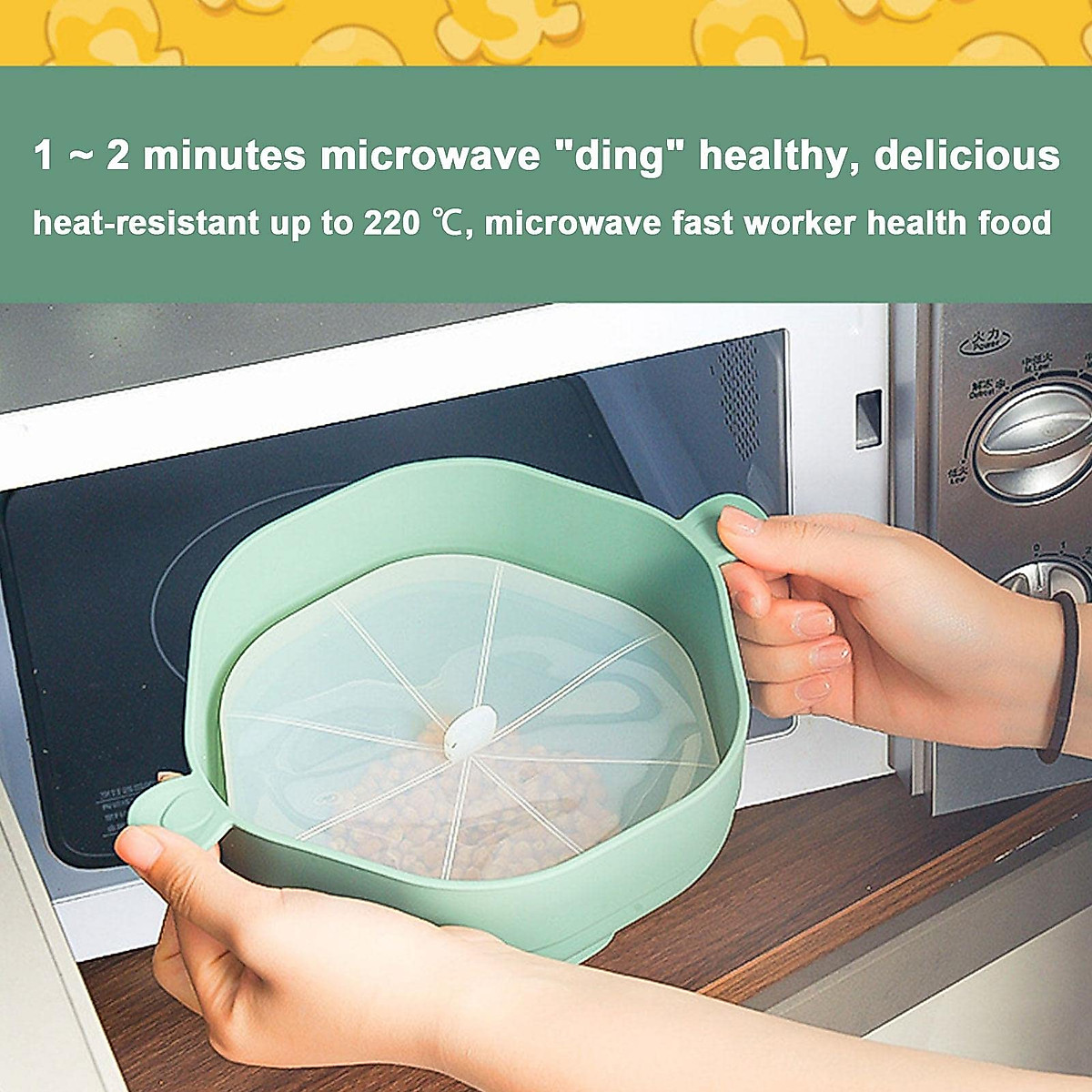 Microwave Popcorn Bowl, High Temperature Resistant Large Bowl, Silicone Microwave Hot Air Popcorn Popper Bowl With Lid, Easy to Operate Food Bowl for Household Kitchen Movie Night Parties