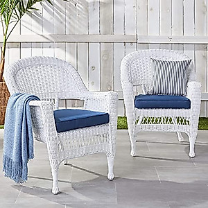 Jeco Wicker Chair with Blue Cushion, Set of 2, White/W00206-