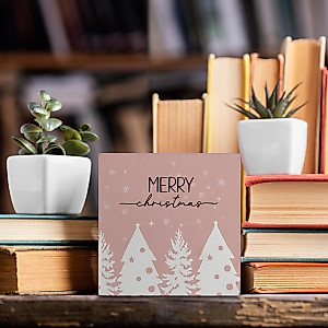 kunlisa Pink Christmas Wooden Box Signs,Pink Christmas Sign,Pink Christmas Decorations,Christmas Tree Sign,Merry Christmas Sign,Christmas Signs for Home Decor 5x5 Inch