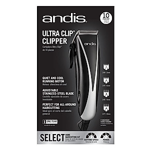 Andis Ultra Clip Adjustable Blade 10-Piece Home Haircut Kit, Black