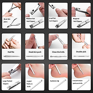 Nail Clippers Sets Stainless Steel Nail Cutter Pedicure Kit Nail File Sharp Nail Scissors and Clipper Manicure Pedicure Kit & Toenails Care with Portable Stylish case (19-Piece) (Black)