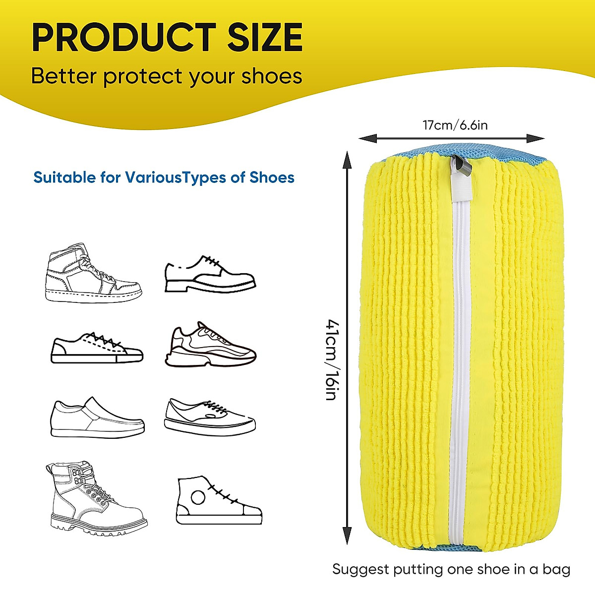 Shoe cleaning bag，Shoe bag for washing machine，Versatile Shoe Laundry Bag，Shoe washing machine bag，Reusable shoe washing bag/Alternative shoe washing machine. (2pcsYellow)