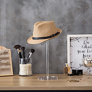 MyGift 16-Inch Clear Premium Acrylic Hat Rack Stand and Wig Holder, Decorative Cap Fedora Cowboy Hat Display Stand with Pedestal and Sturdy Round Base