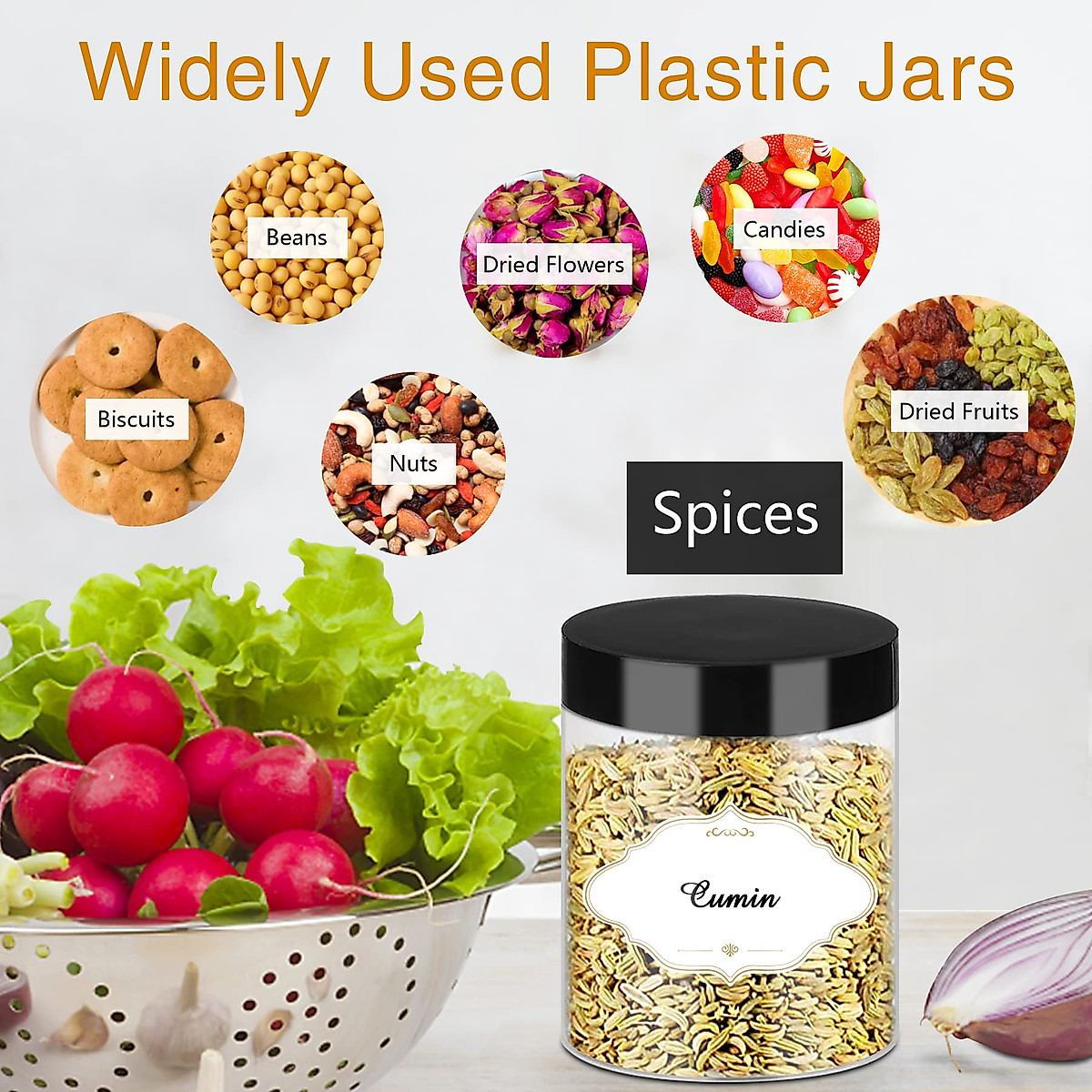 PeacePeo 8OZ Plastic Jars with Lids, Slime Containers with Lids 48Pcs Airtight Round Plastic Storage Jars Wide-Mouth Containers for Slime, Kitchen and Household Food Storage of Dry Goods
