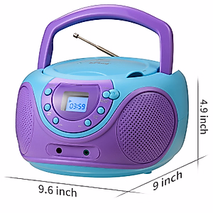 hPlay Gummy P16 Portable CD Player Boombox AM FM Digital Tuning Radio, Aux Line-in, Headphone Jack, Foldable Carrying Handle (Violet)